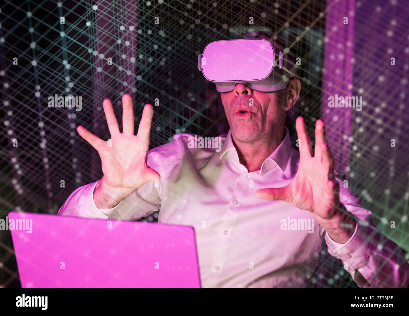 Businessman Using Virtual Reality Simulator With Graphical User