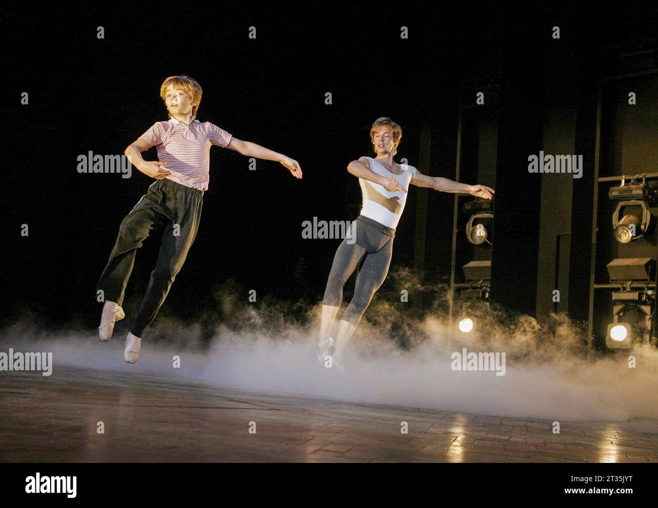 l-r: Liam Mower (Billy), Isaac James (Older Billy) in BILLY ELLIOT at the Victoria Palace ...