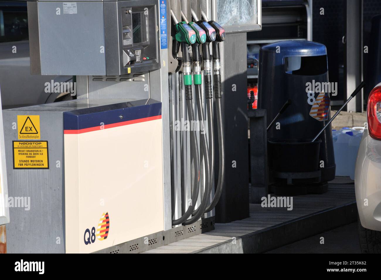Copenhagen, Denmark /23 October. 2023/. Gas pice and Q8 petrol station ...