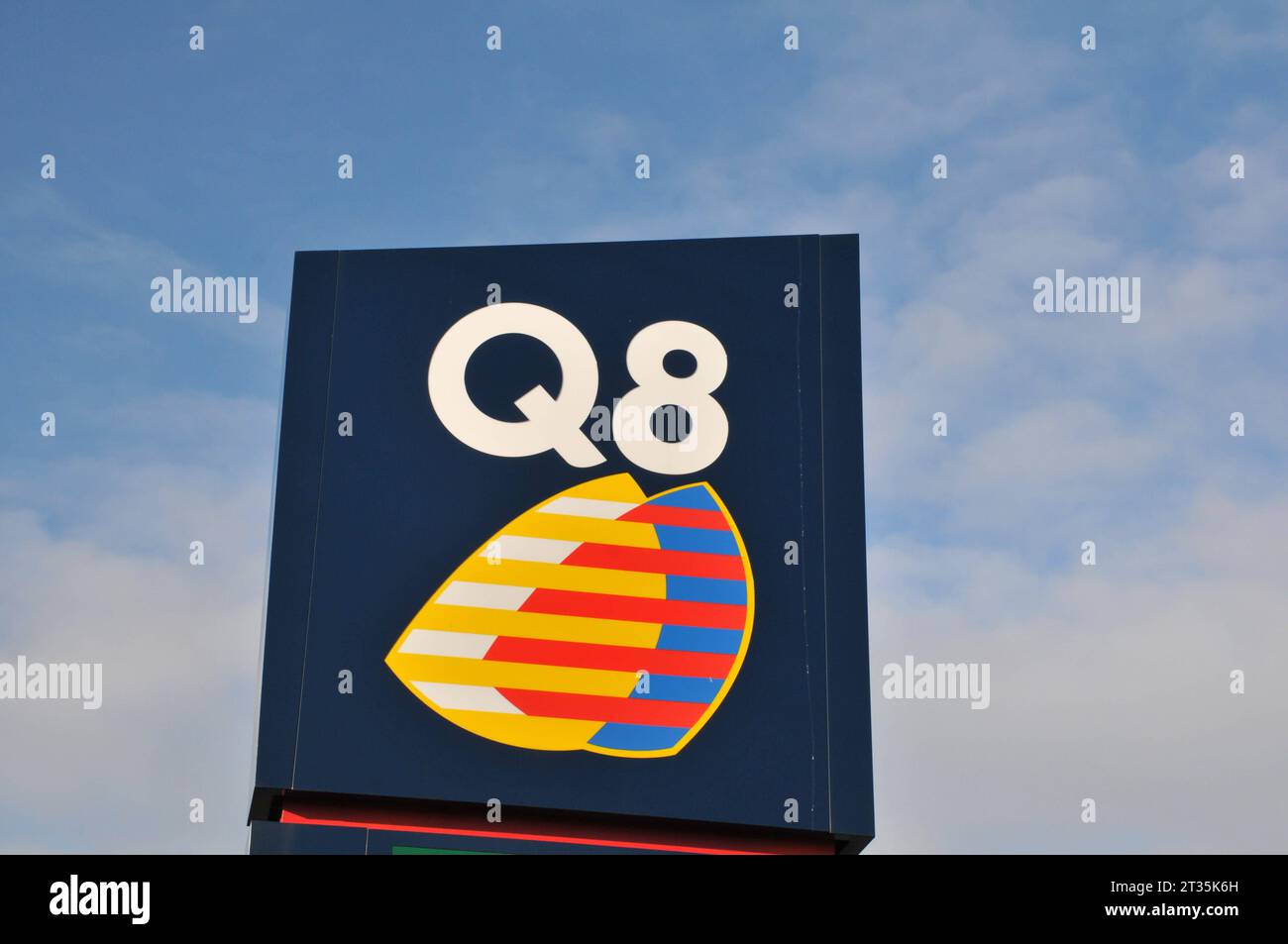 Copenhagen, Denmark /23 October. 2023/. Gas pice and Q8 petrol station ...