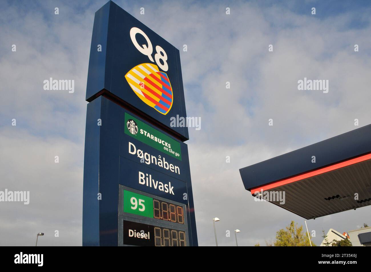 Copenhagen, Denmark /23 October. 2023/. Gas pice and Q8 petrol station ...