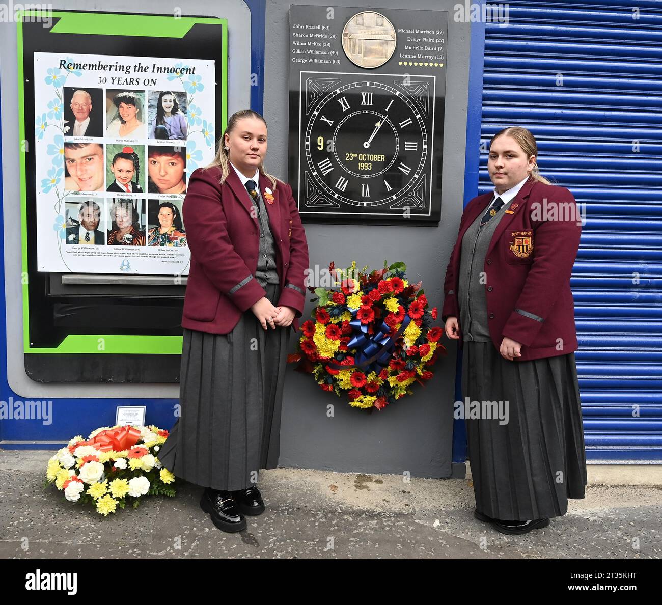 Pupils with wreaths during the unveiling and dedication on the Shankill ...