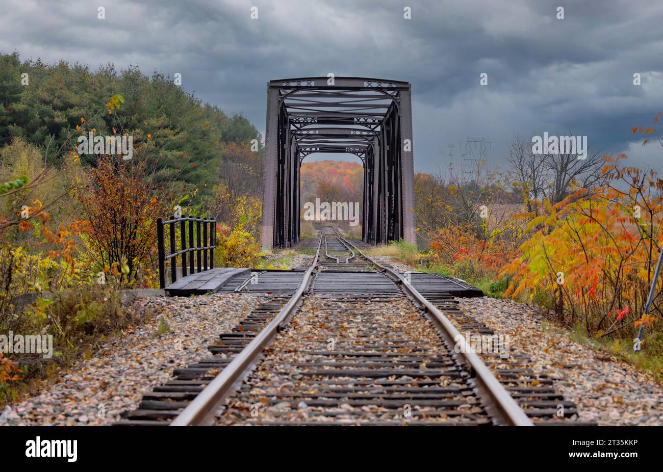 Double span riveted railway truss bridge built in 1893 crossing the ...