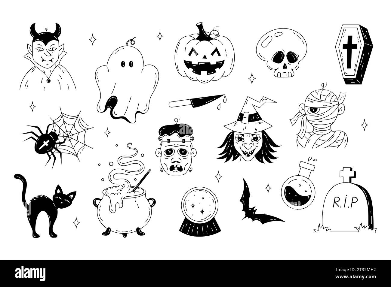 Set stickers funny cartoon Black and White Stock Photos & Images - Alamy
