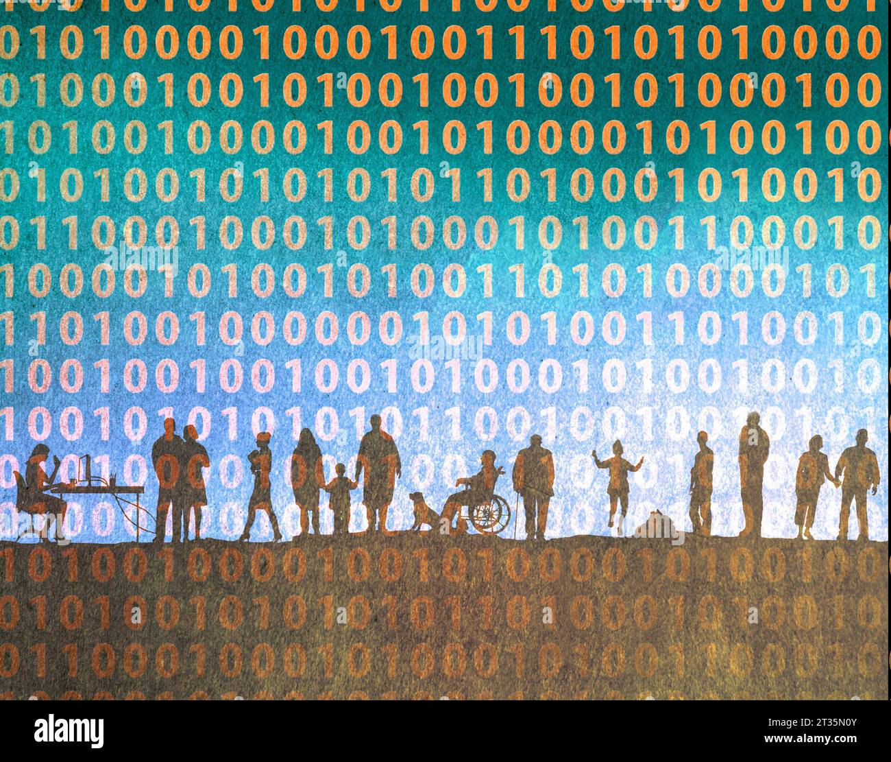 Binary code against diverse group of people Stock Photo - Alamy