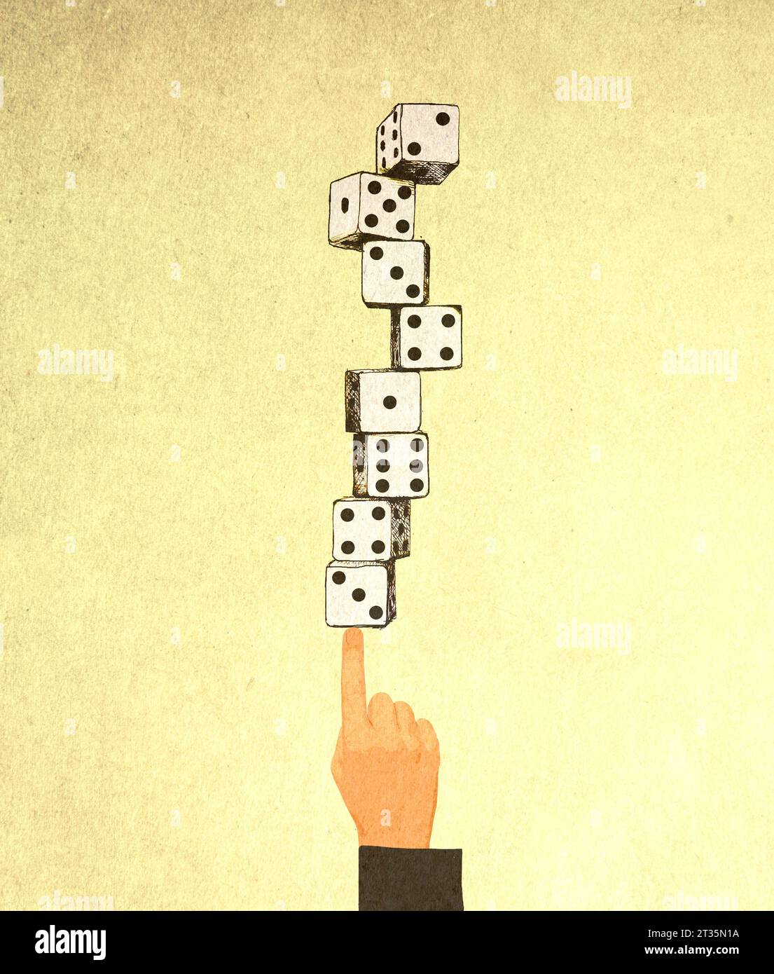 Illustration of index finger balancing row of dice Stock Photo - Alamy