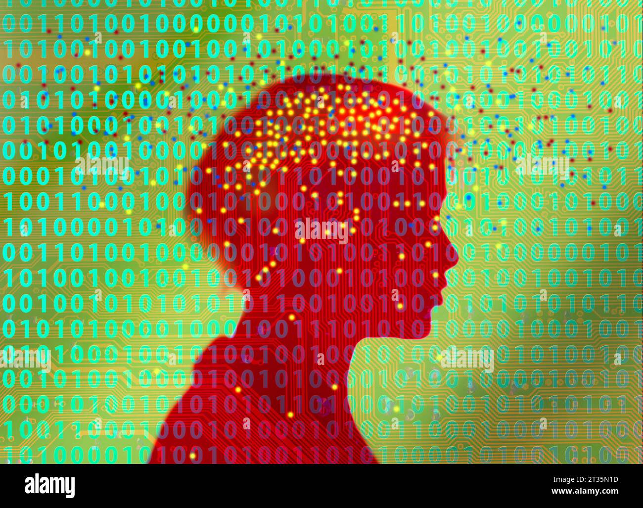 Silhouette of woman against circuit board and binary code Stock Photo ...