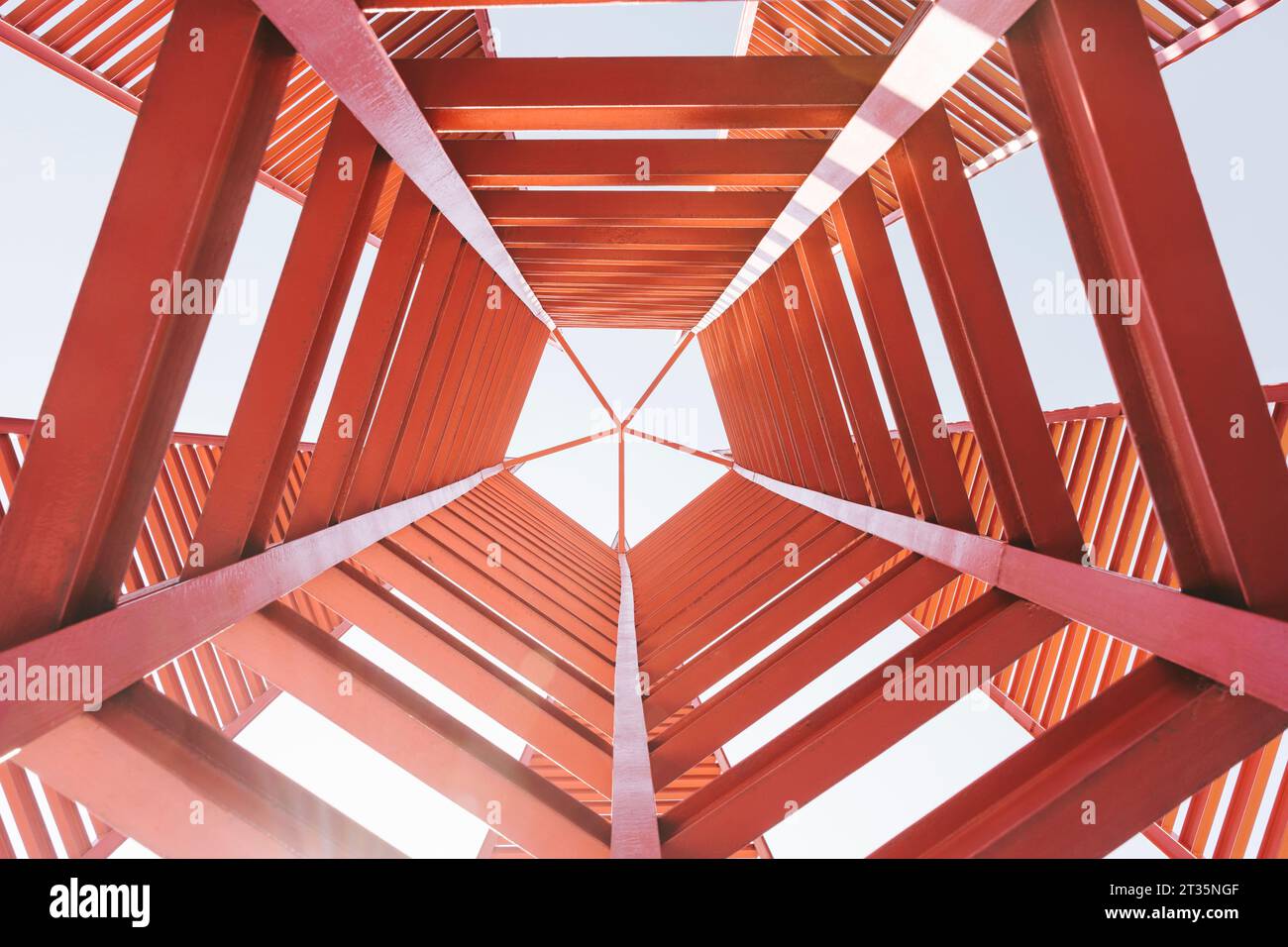 Mexico, Mexico City, Red geometric tower in Espacio Escultorico UNAM ...