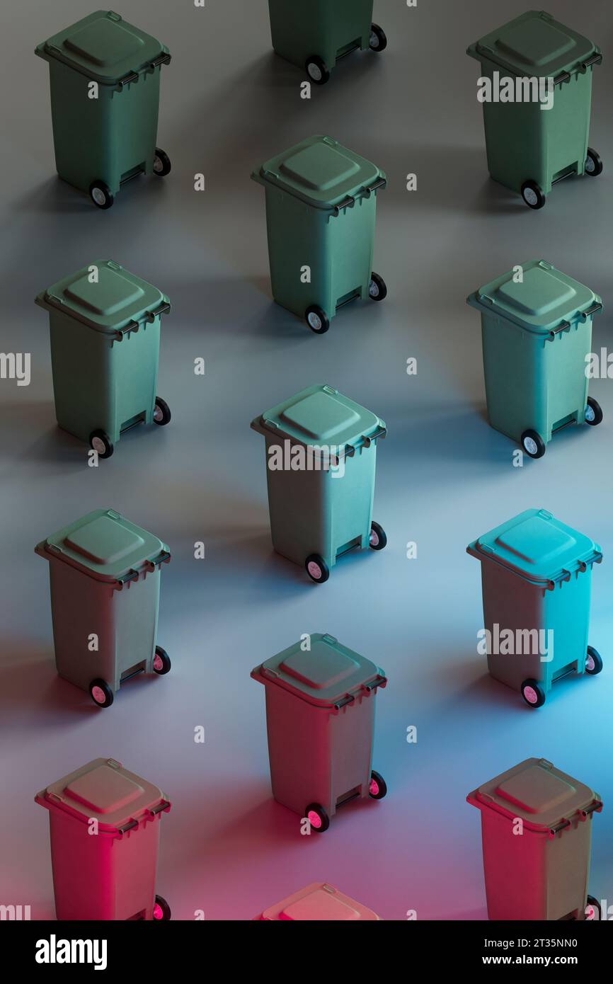 3D render of rows of wheeled garbage cans Stock Photo - Alamy