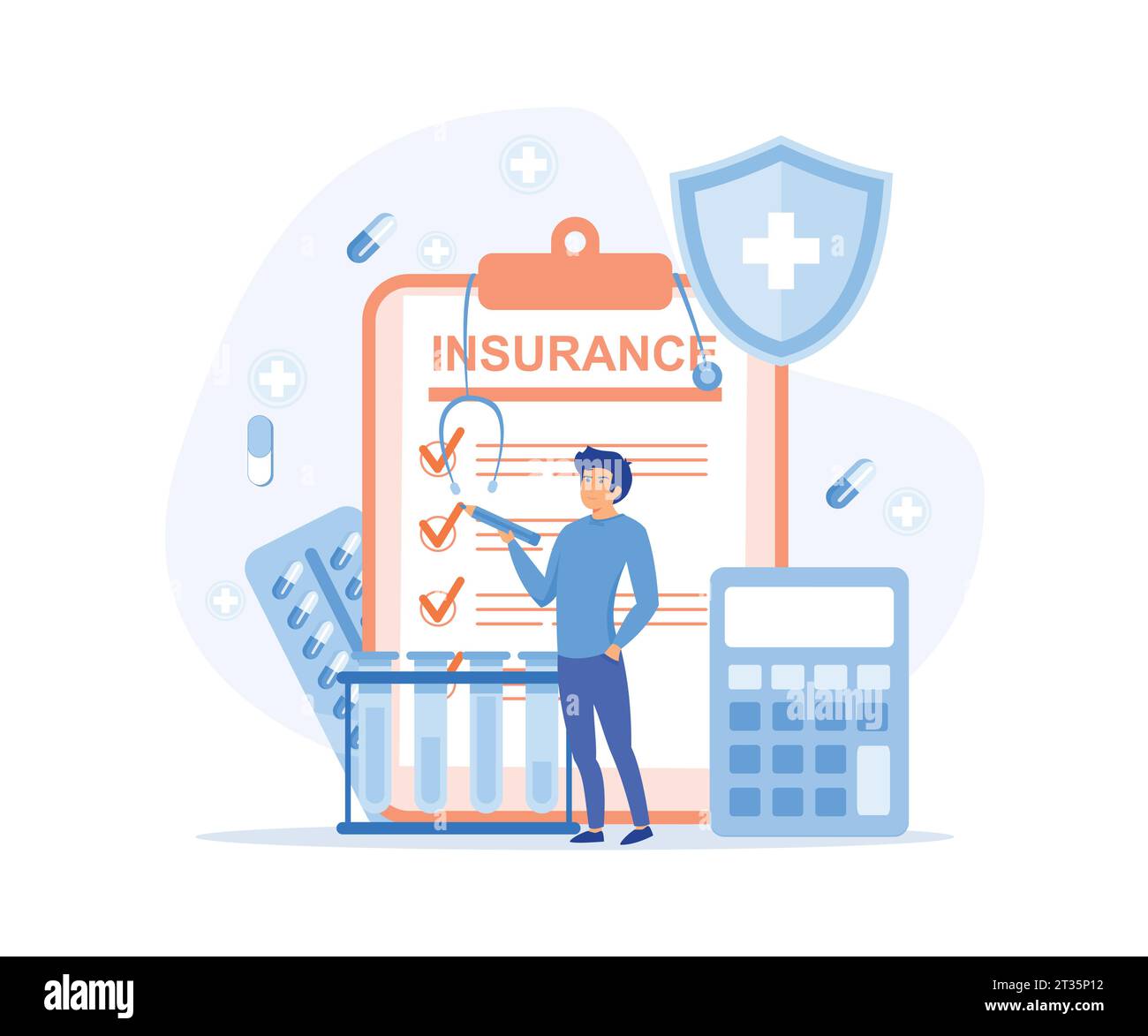 Health insurance concept, Man fills out health insurance policy ...