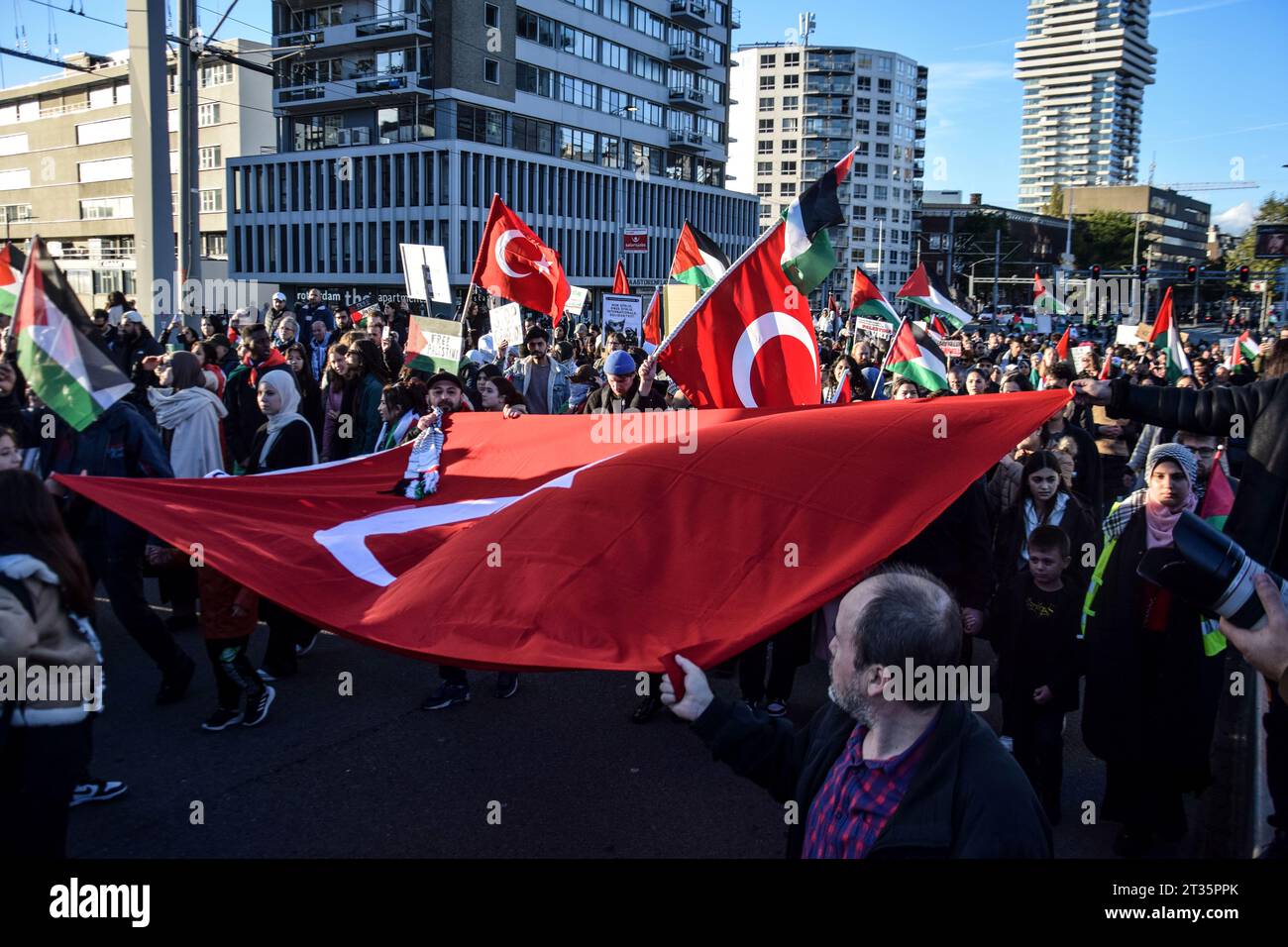 Rotterdam, Netherlands. 22nd Oct, 2023. Pro-Palestine protesters ...