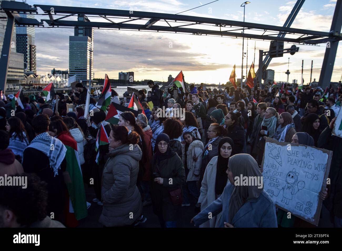 Rotterdam, Netherlands. 22nd Oct, 2023. Pro-Palestine protesters ...