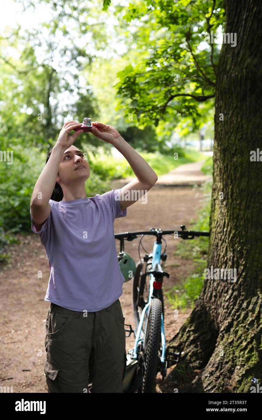 Photographer photographing tree through camera Stock Photo - Alamy