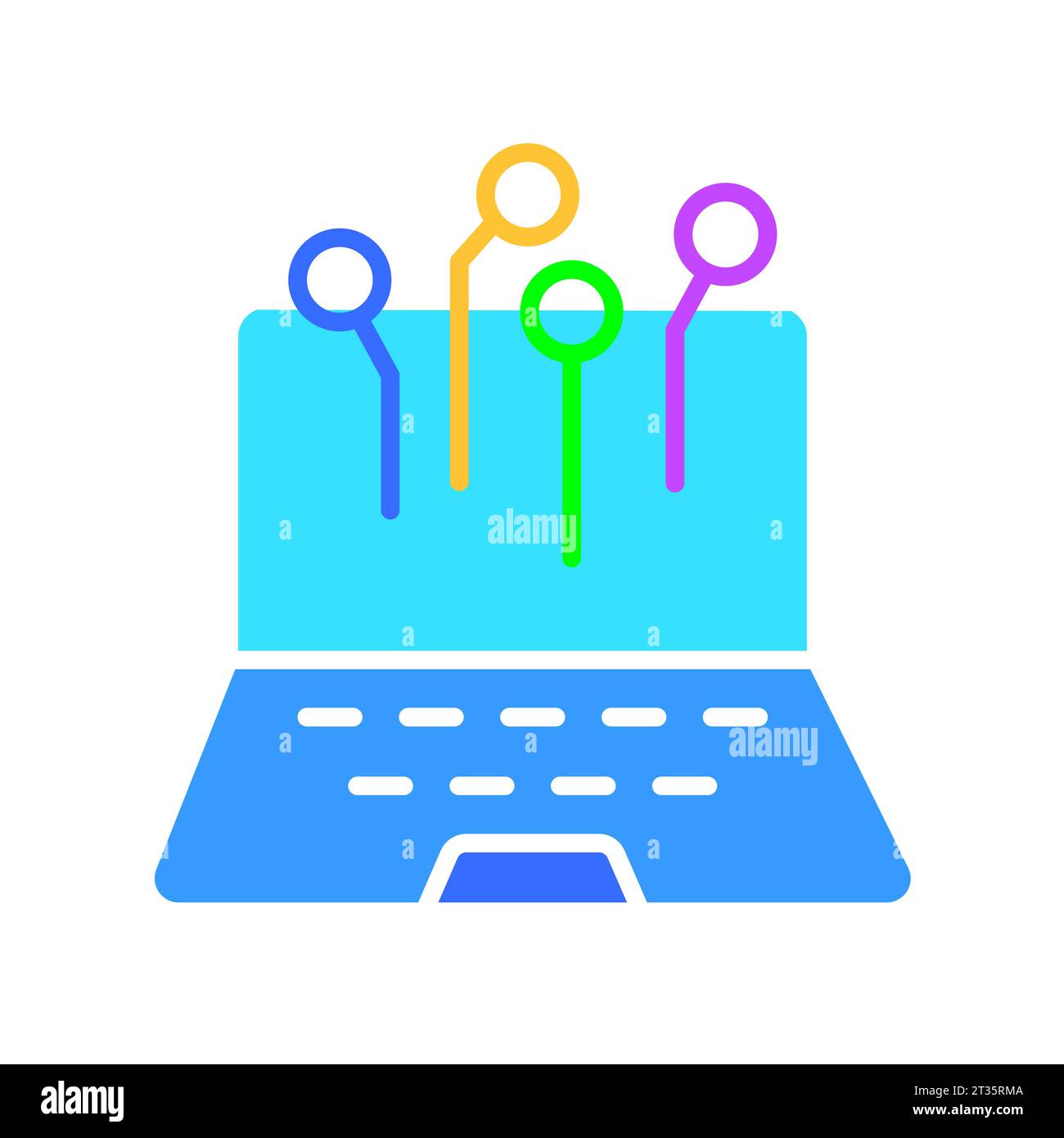 Open laptop with wires line icon. Technology, gaming, training ...