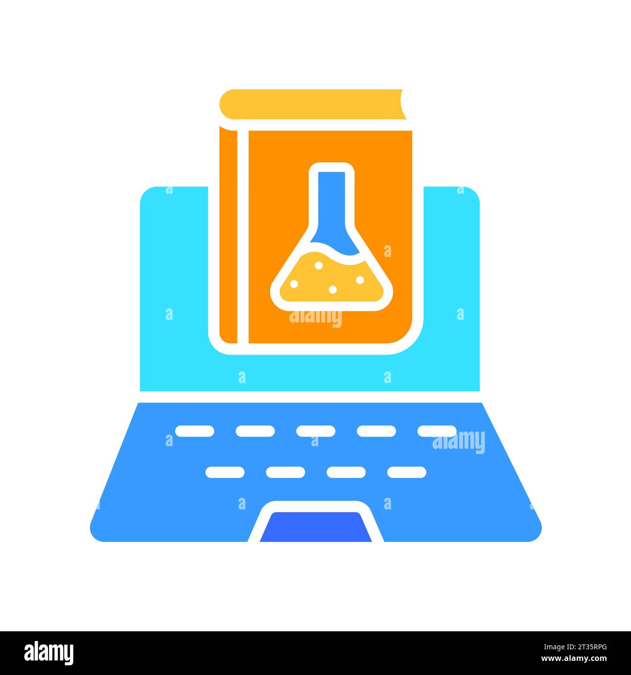 Open laptop with book and flask line icon. Technology, gaming, training ...