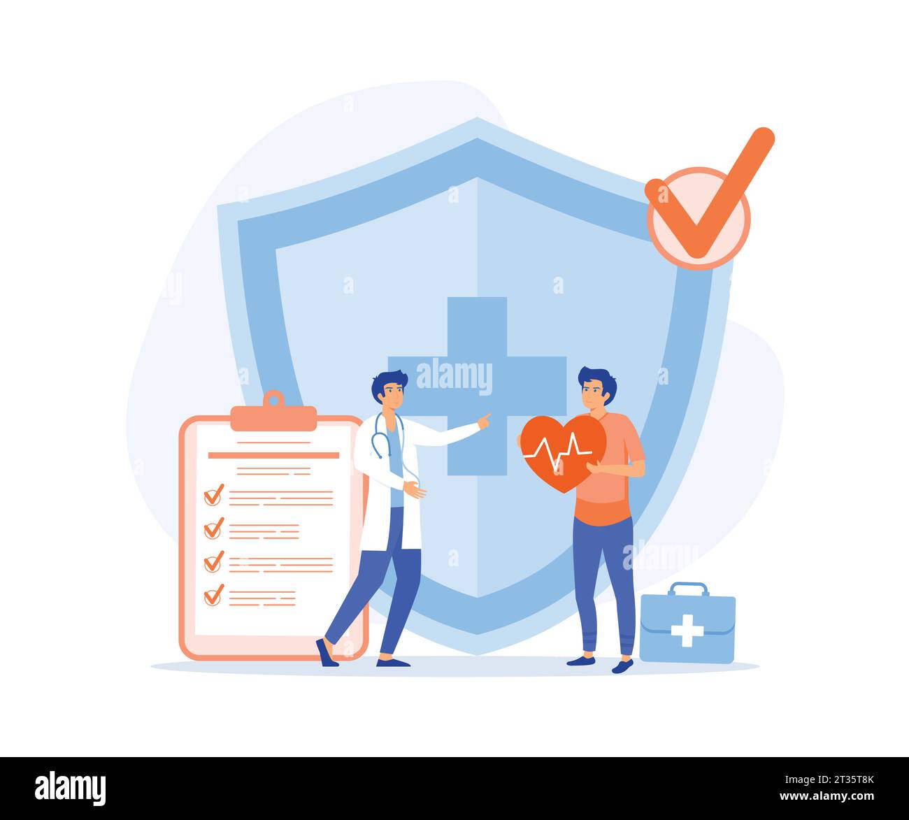 Health Insurance concept, scene doctor and patient with shield ...