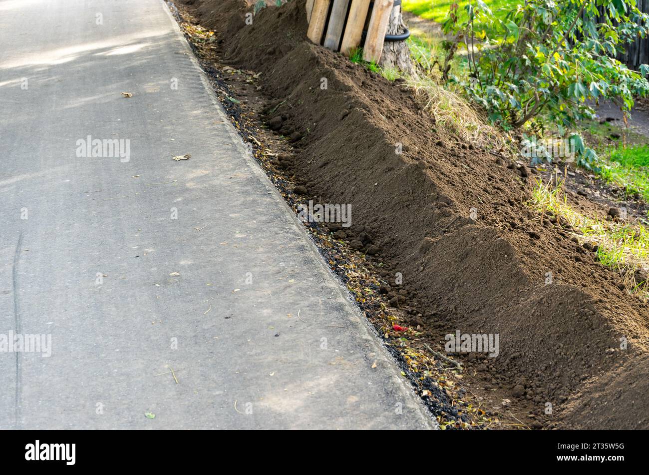 New construction of a cycle path in the park Stock Photo - Alamy