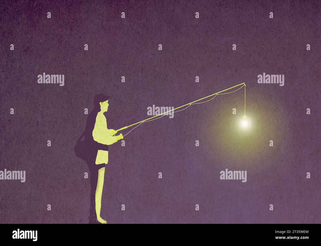 Illustration of man fishing with glowing light bulb on line Stock Photo ...