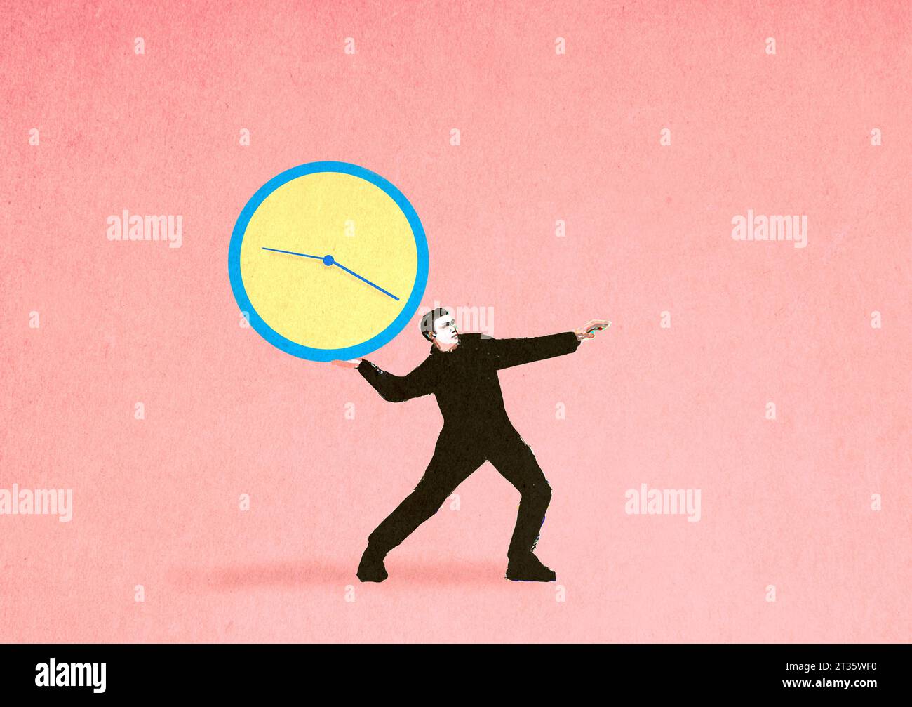 Illustration of man throwing clock symbolizing deadline Stock Photo - Alamy