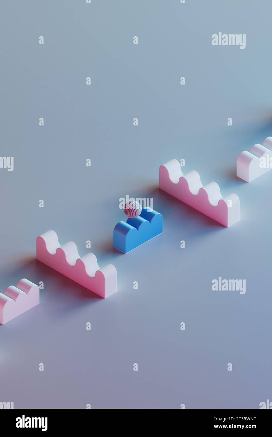 3D render of sphere floating over row of wavy toy blocks Stock Photo ...