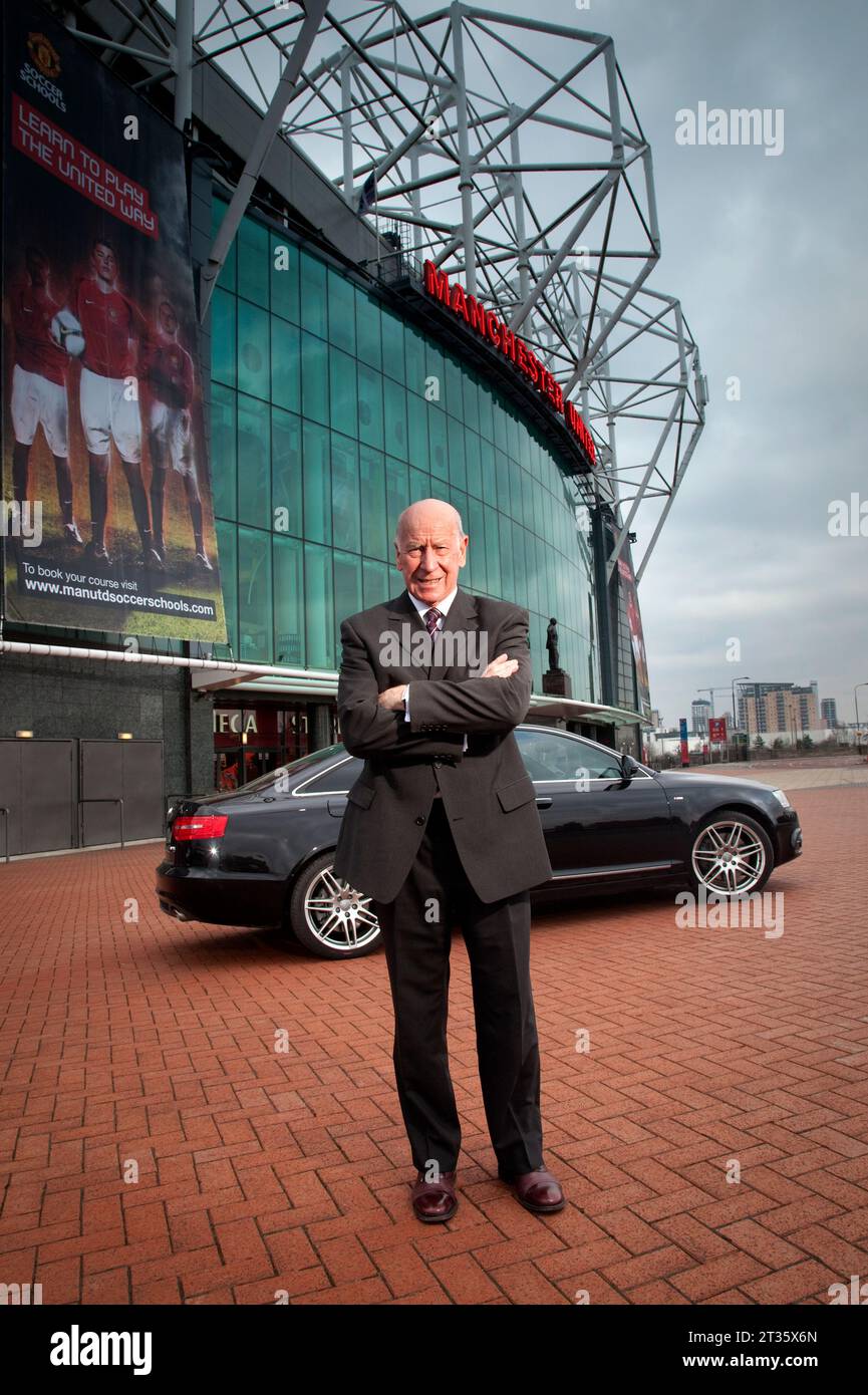 Sir Bobby Charlton with his Audi A6 at Manchester United football ...