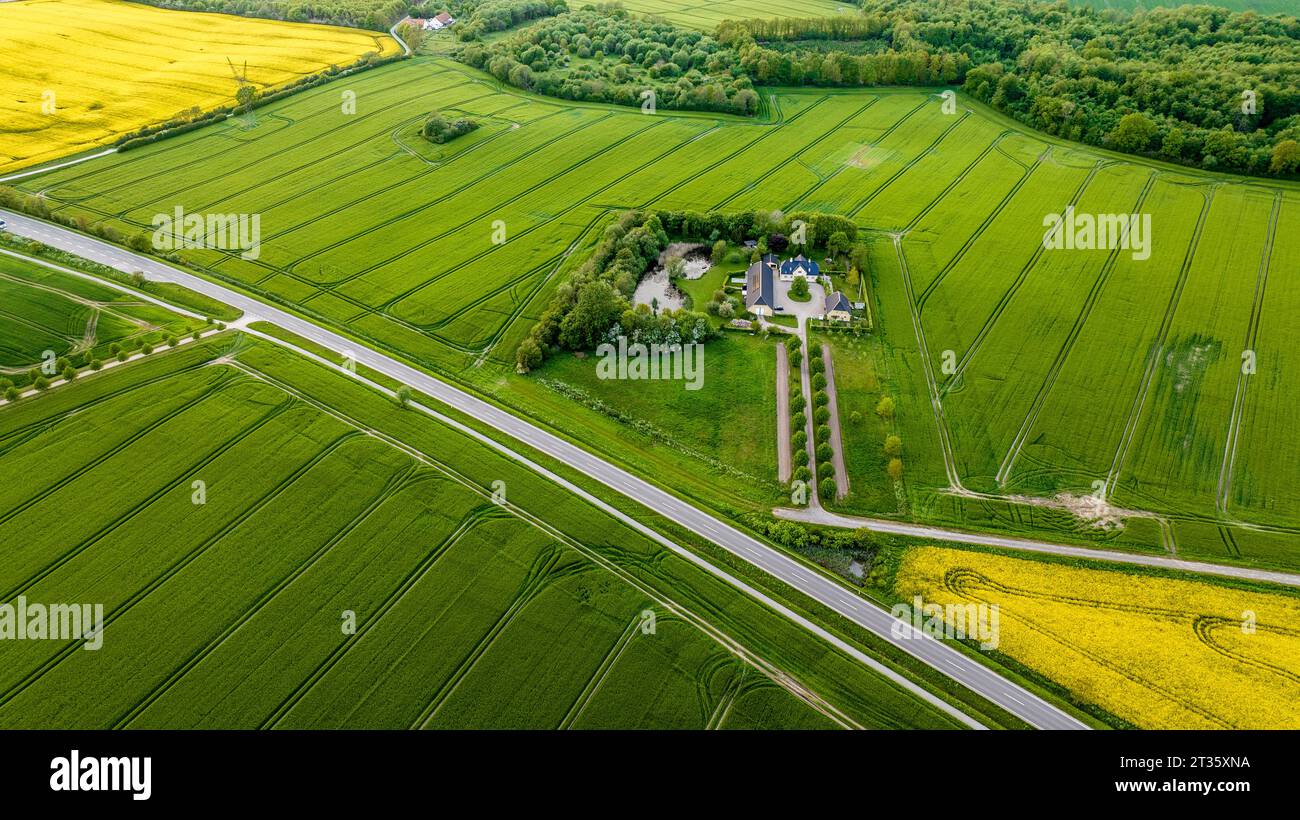 Denmark, Syddanmark, Christiansfeld, Aerial view of mansion surrounded ...