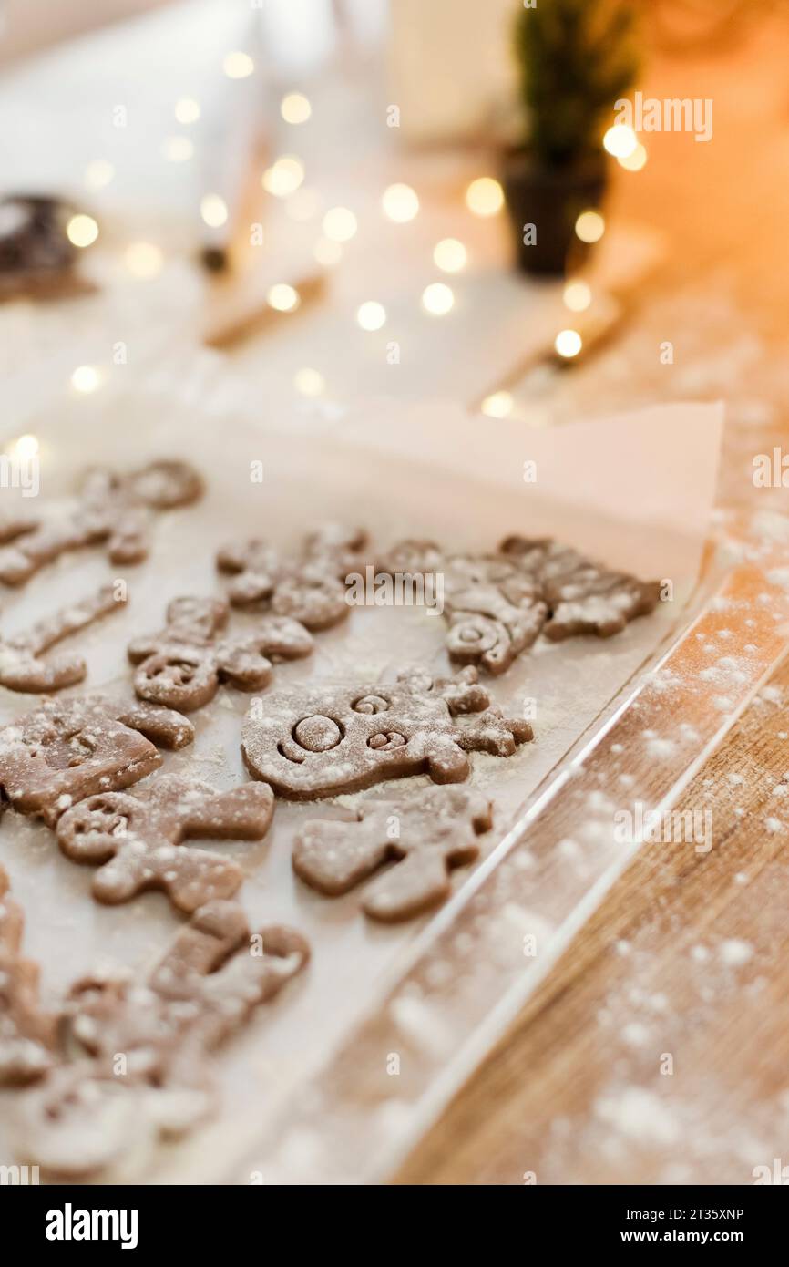 Gingerbread cookies on tray in kitchen Stock Photo - Alamy