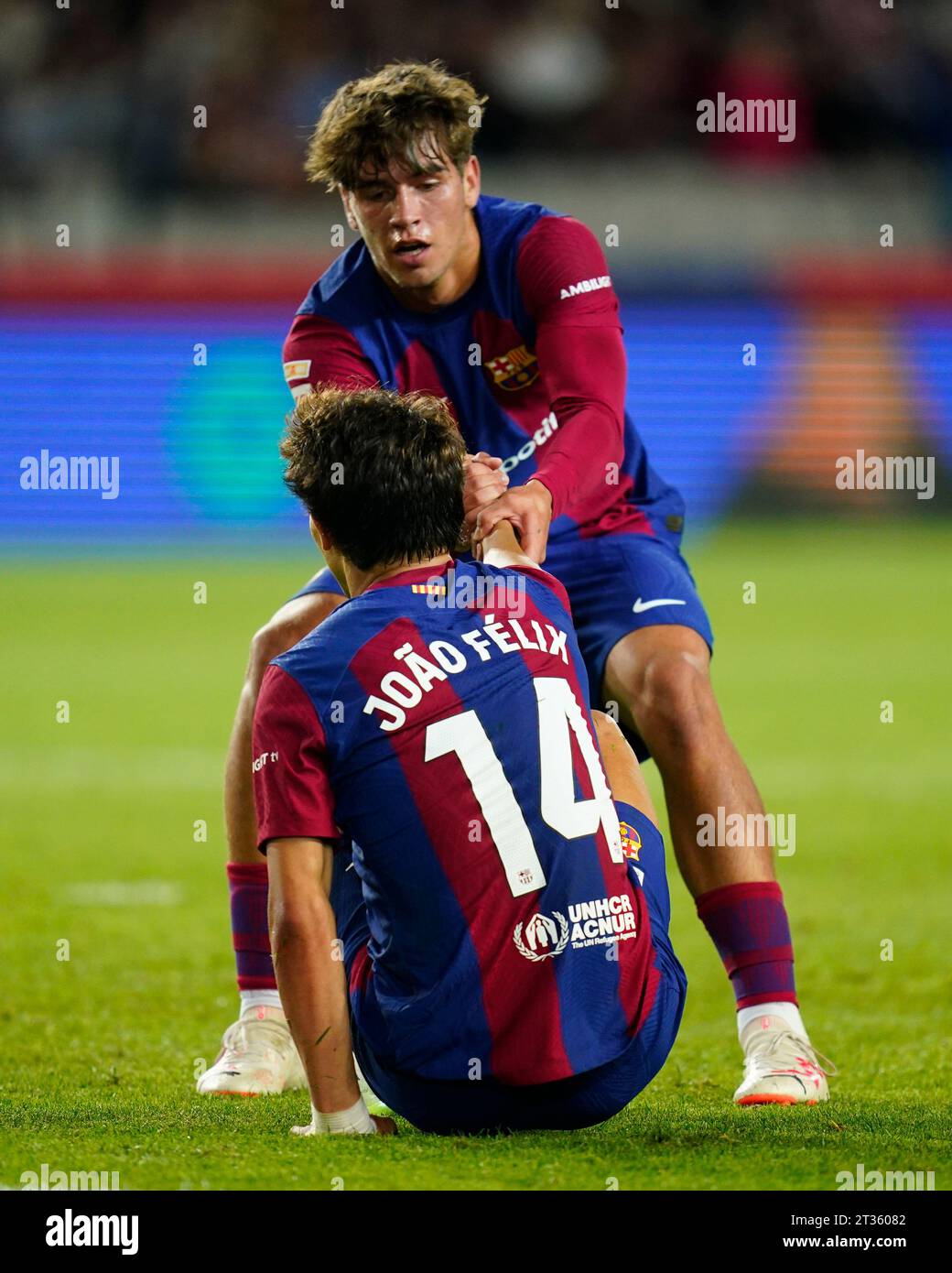 Barcelona, Spain. 22nd Oct, 2023. Marc Guiu with Joao Felix of FC ...