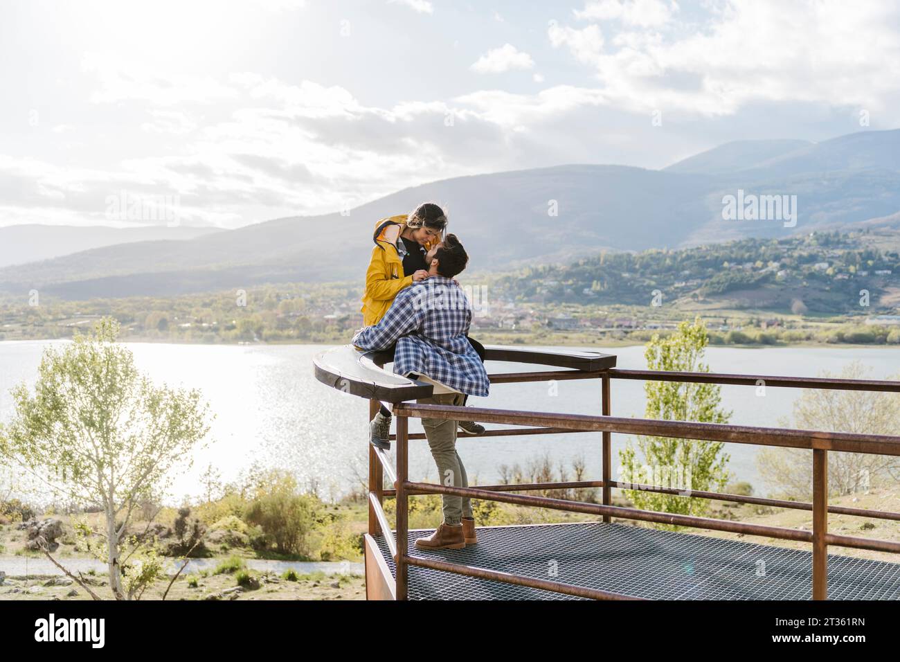 Romantic couple spending leisure time near observation point Stock ...