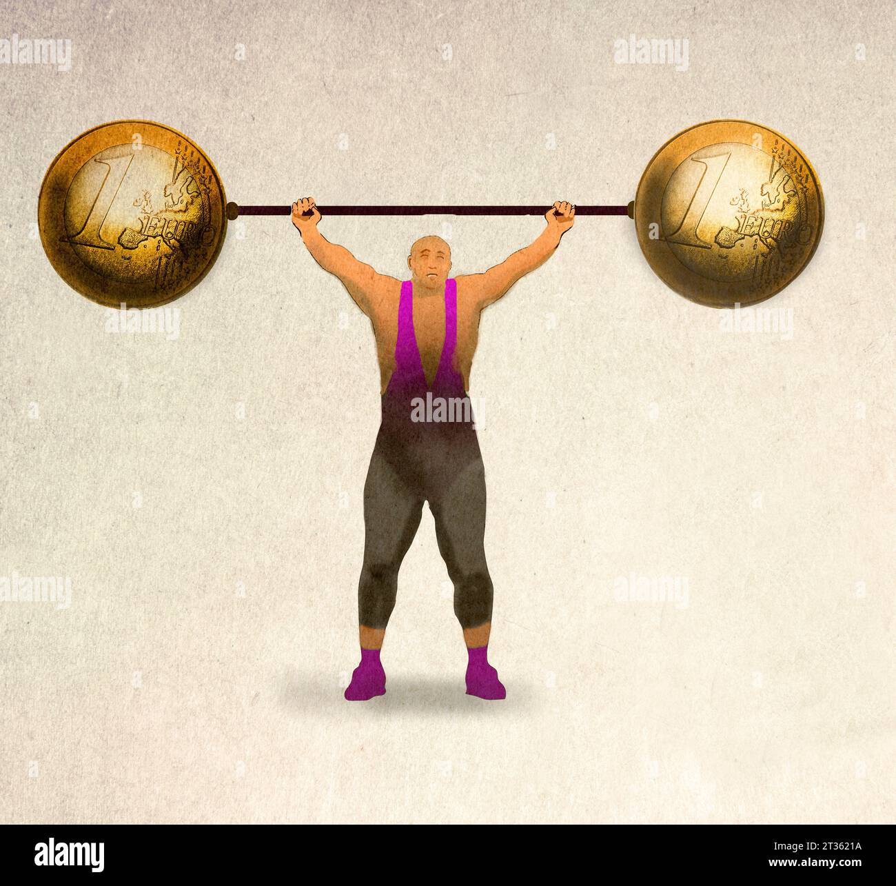 Illustration of strongman holding barbell made of one Euro coins Stock ...