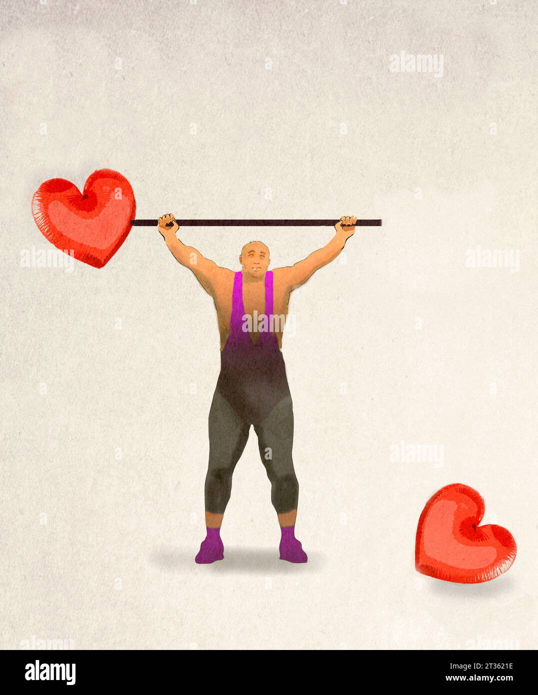 Illustration of strongman holding barbell with heart shaped weights ...
