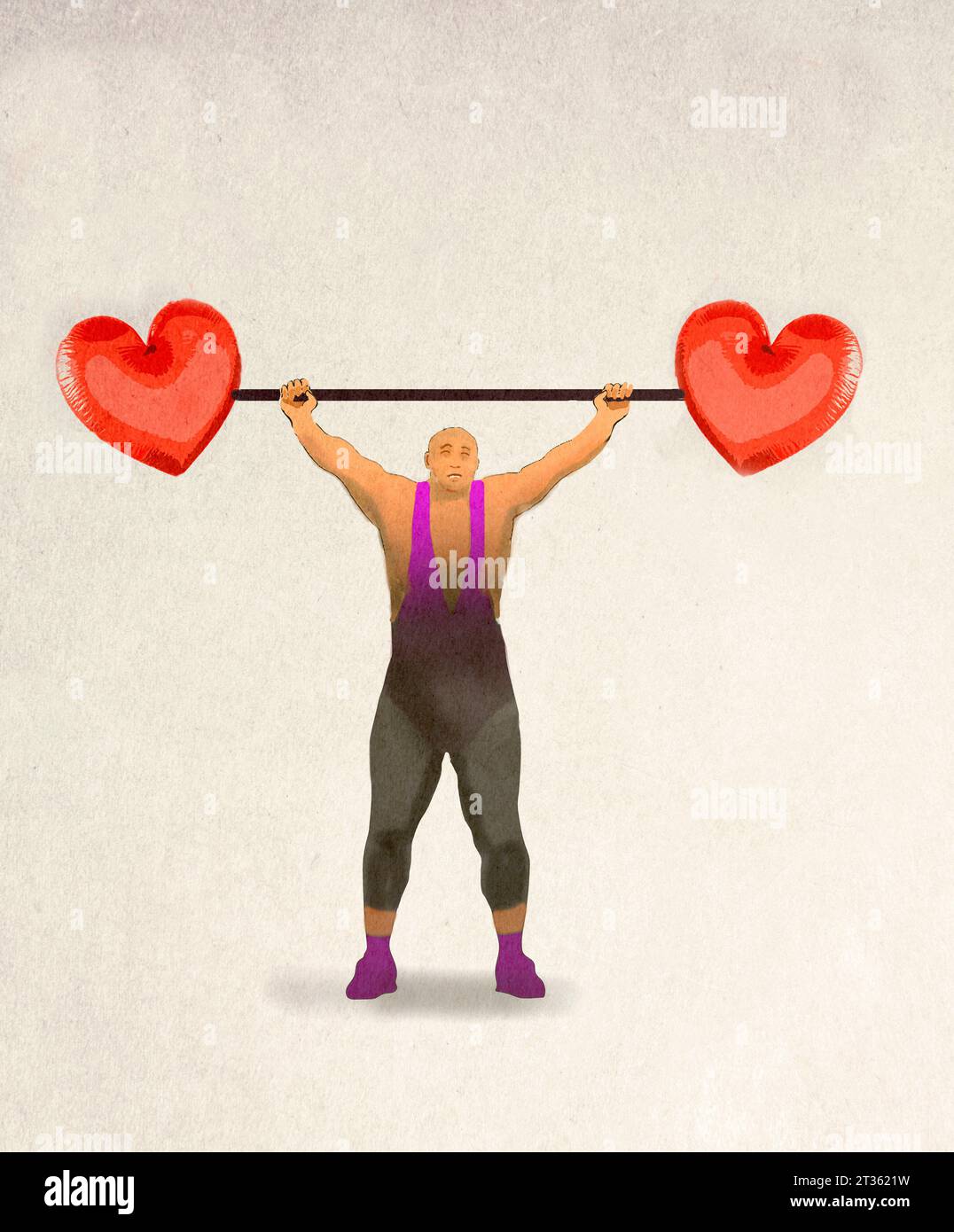 Illustration of strongman holding barbell with heart shaped weights ...