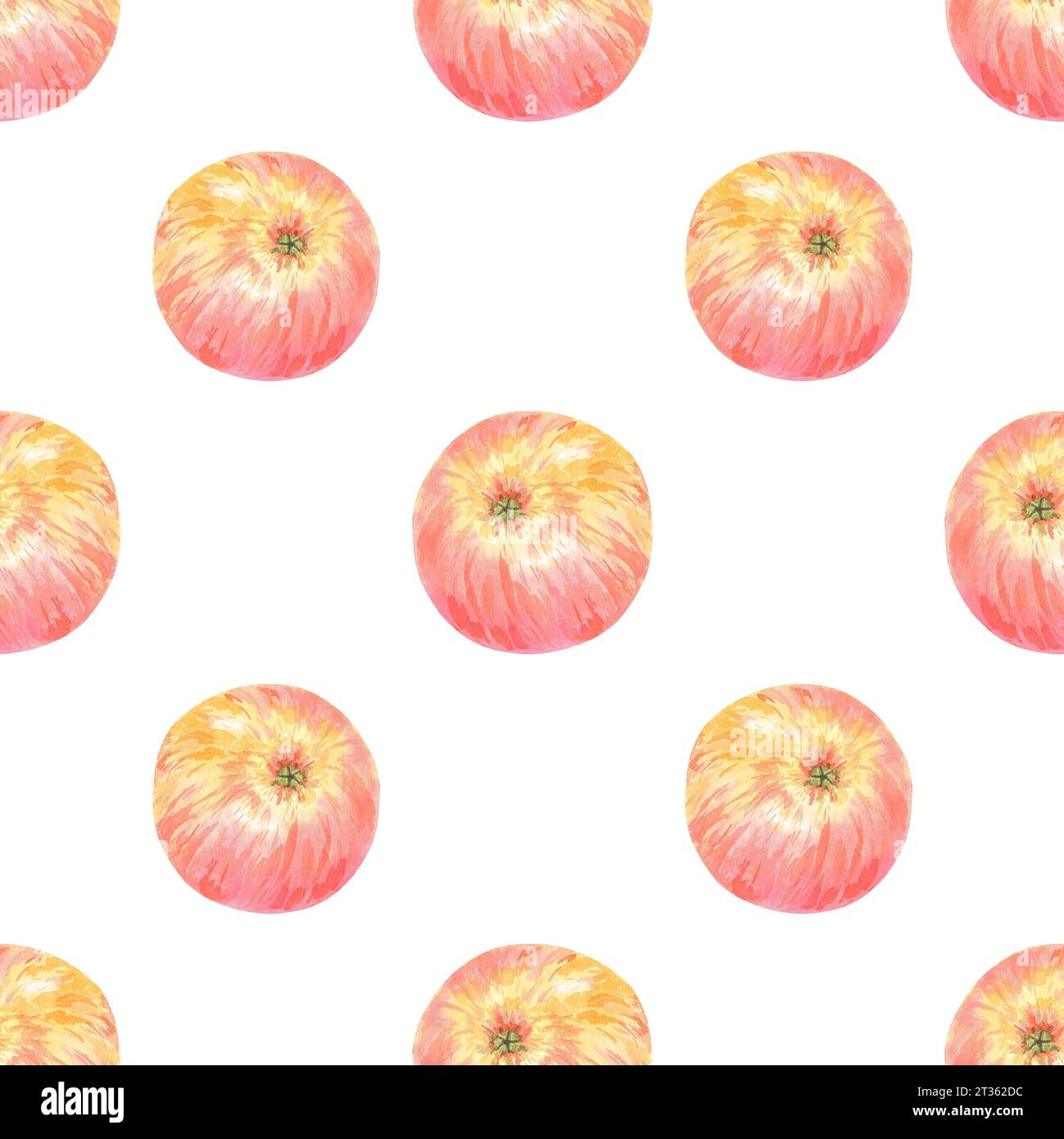 Watercolor seamless pattern with red apples. Food illustration hand painted in botanical stile ...