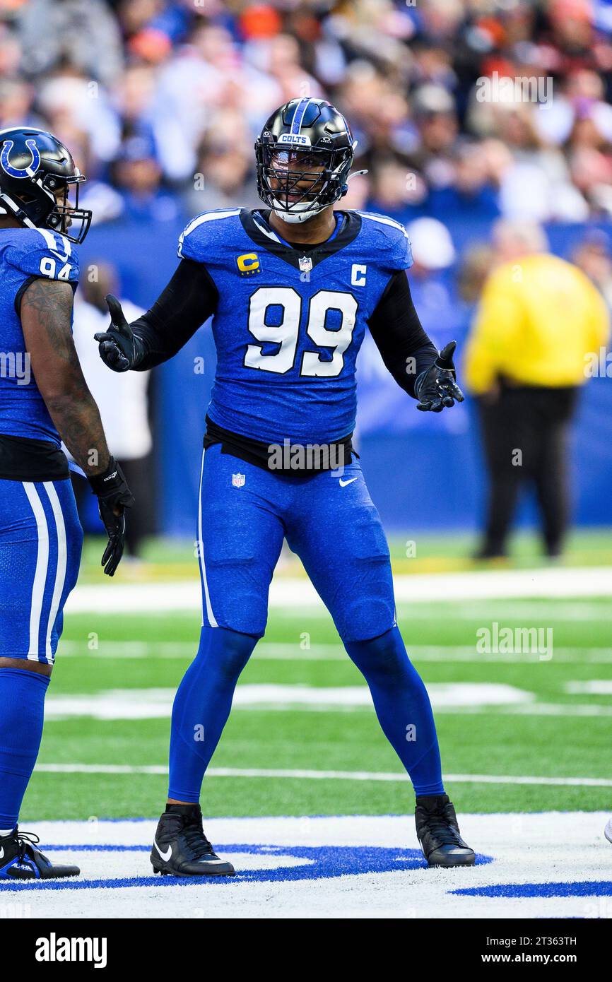 Indianapolis Colts defensive tackle DeForest Buckner (99) reacts to a ...