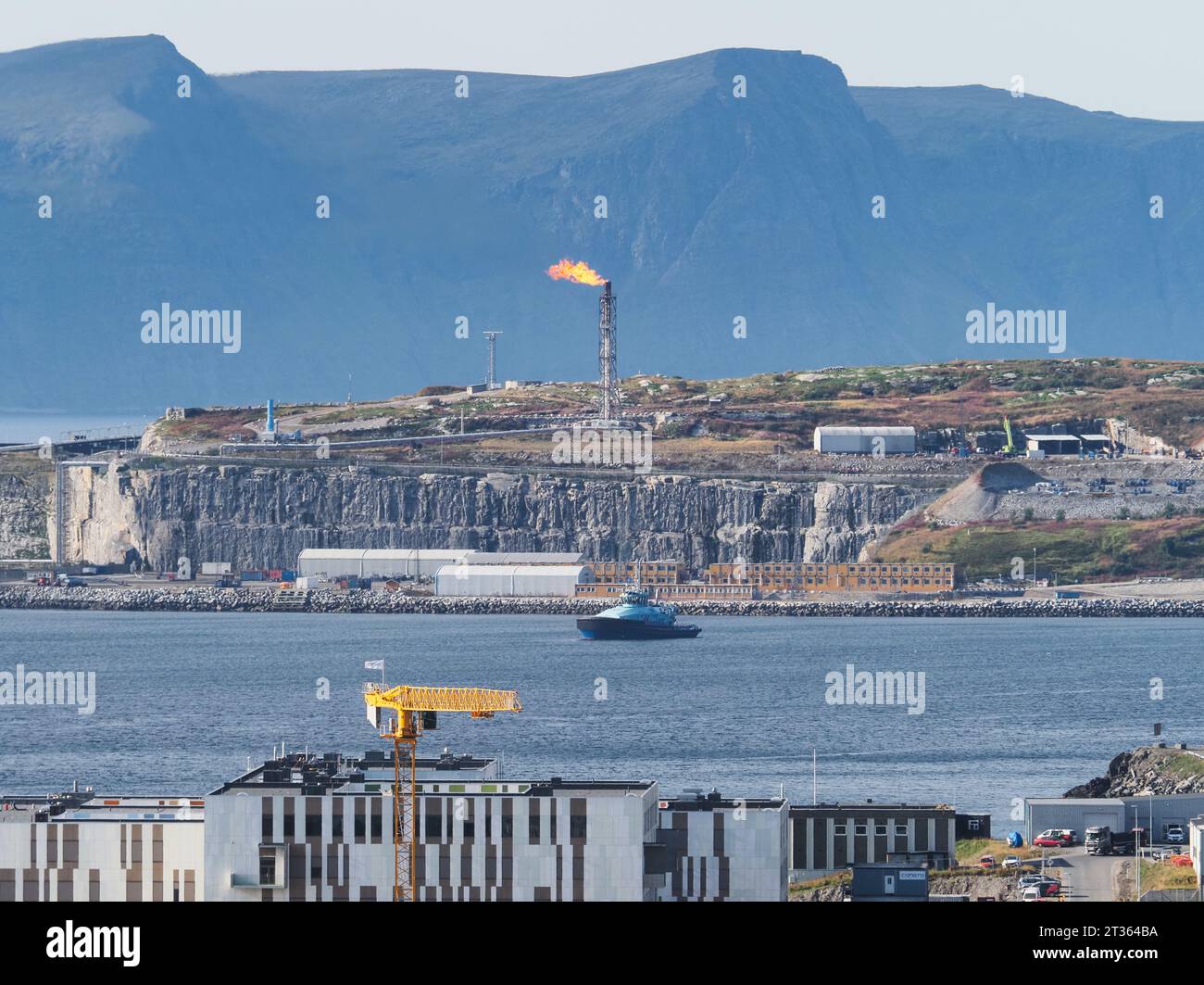 Hammerfest, Norway. 24th Aug, 2023. A burning gas flare at the ...