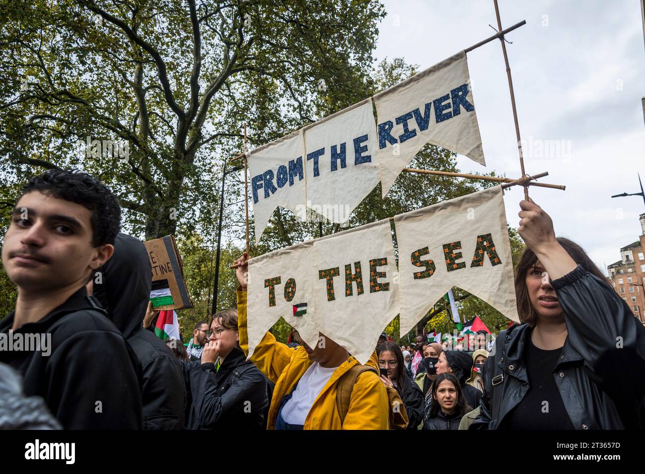 From the River to the Sea banner, Pro-Palestinian protest in Central ...