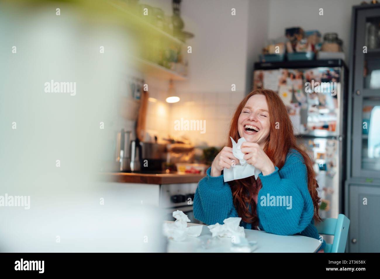 Ill woman sitting table hi-res stock photography and images - Alamy