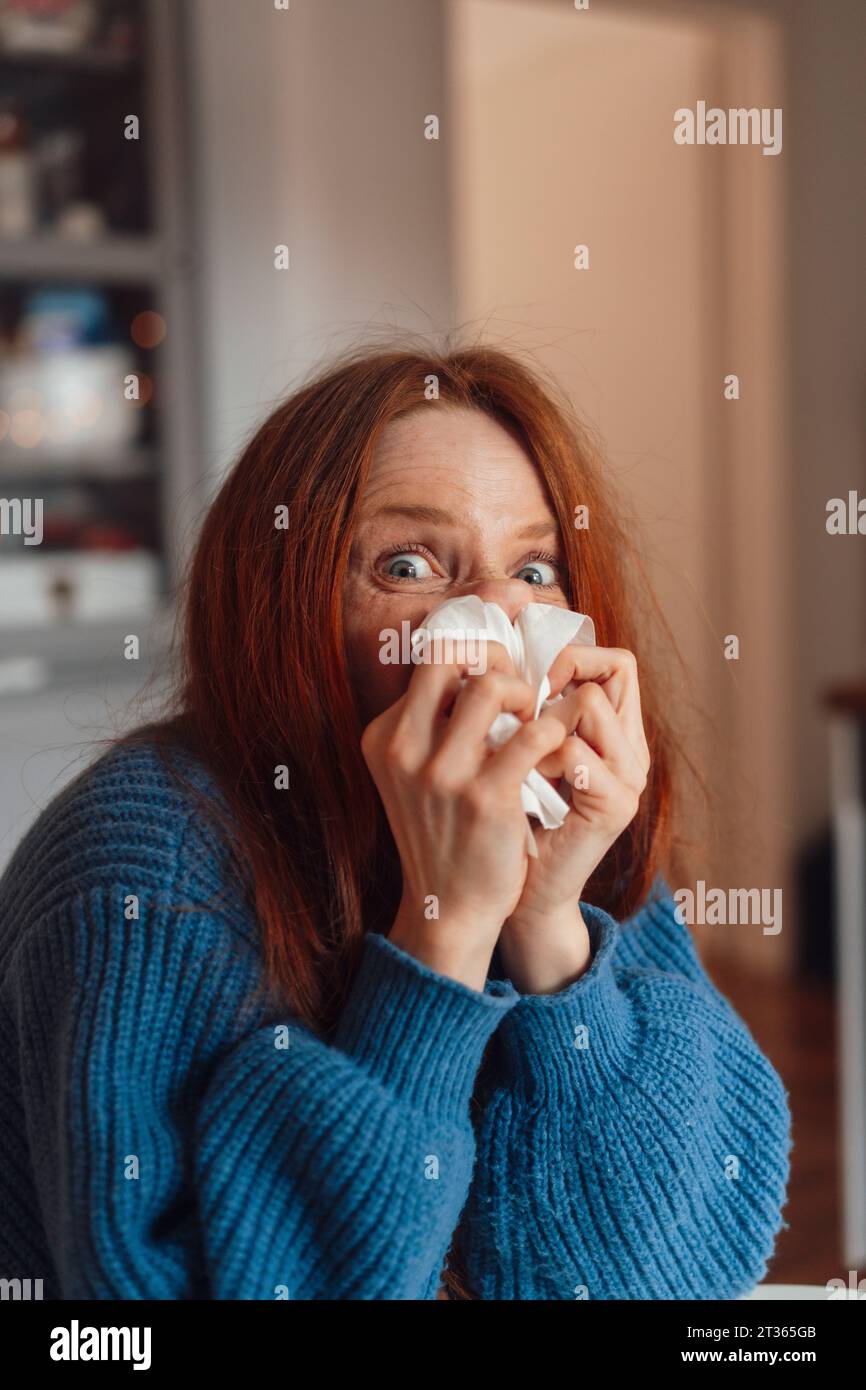Blowing nose woman funny hi-res stock photography and images - Alamy