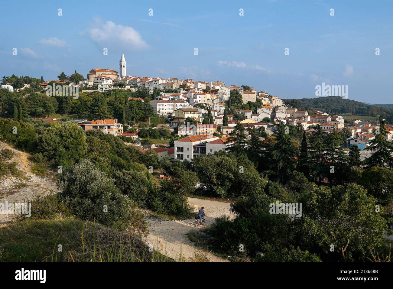 Elevated view from the Montraker quarry of the old town of Vrsar ...