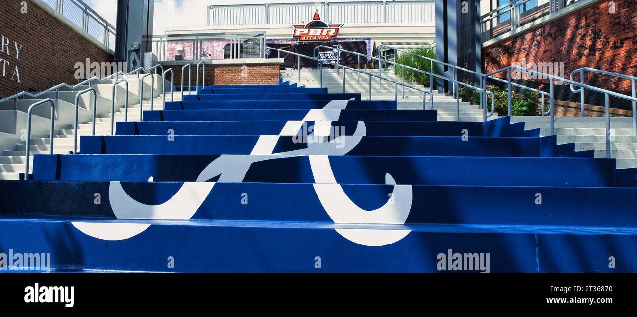 Atlanta, GA, USA: June 12,2021-An entrance to Battery Park next to ...