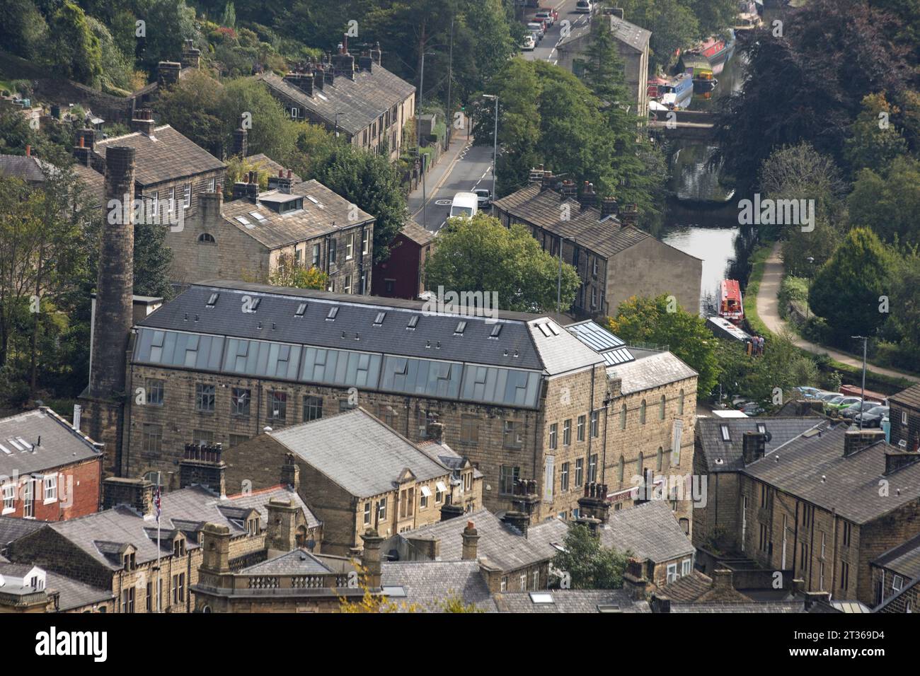 Terraced houses Hebden Bridge viewed from the Buttress a packhorse ...