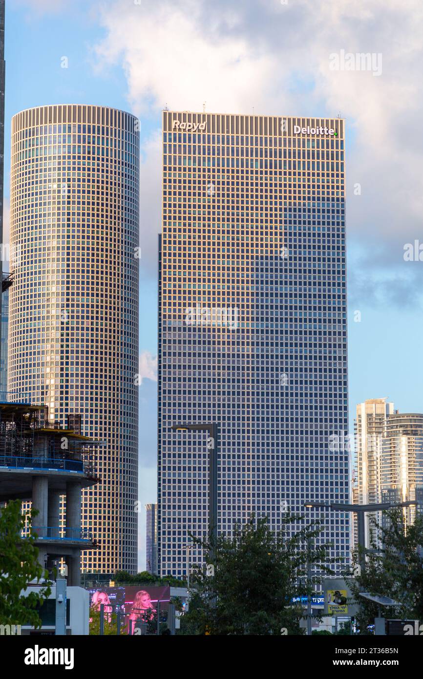 Tel Aviv, Israel - October 19, 2023 - Modern exterior facade of Azrieli ...