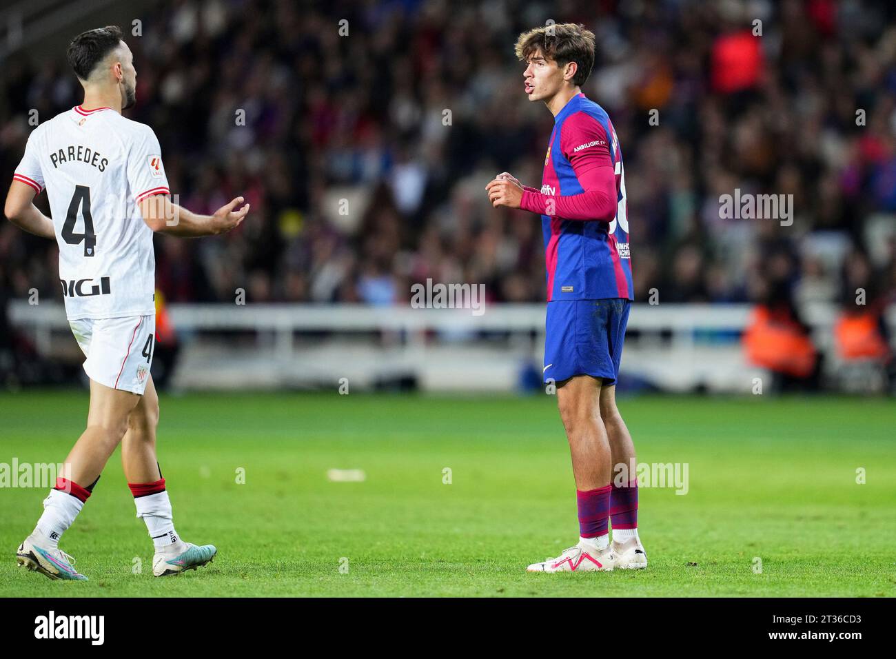 Barcelona, Spain. 22nd Oct, 2023. Marc Guiu of FC Barcelona and Aitor ...