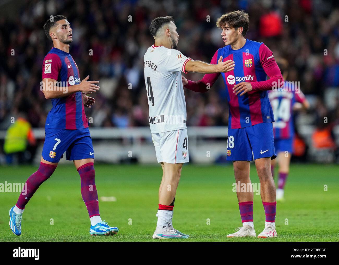 Barcelona, Spain. 22nd Oct, 2023. Marc Guiu of FC Barcelona and Aitor ...