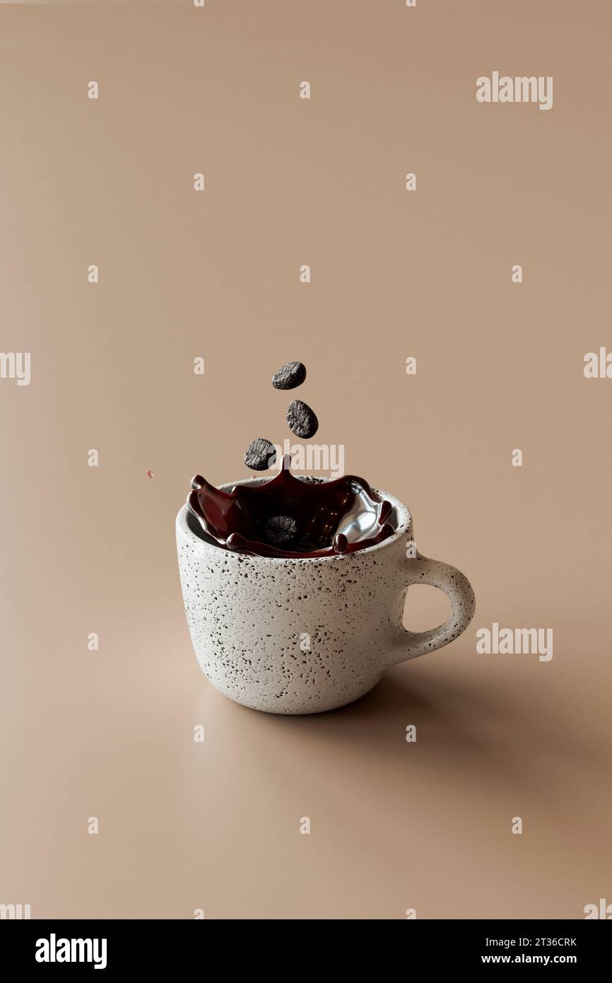 3D render of coffee beans falling into mug of coffee Stock Photo - Alamy
