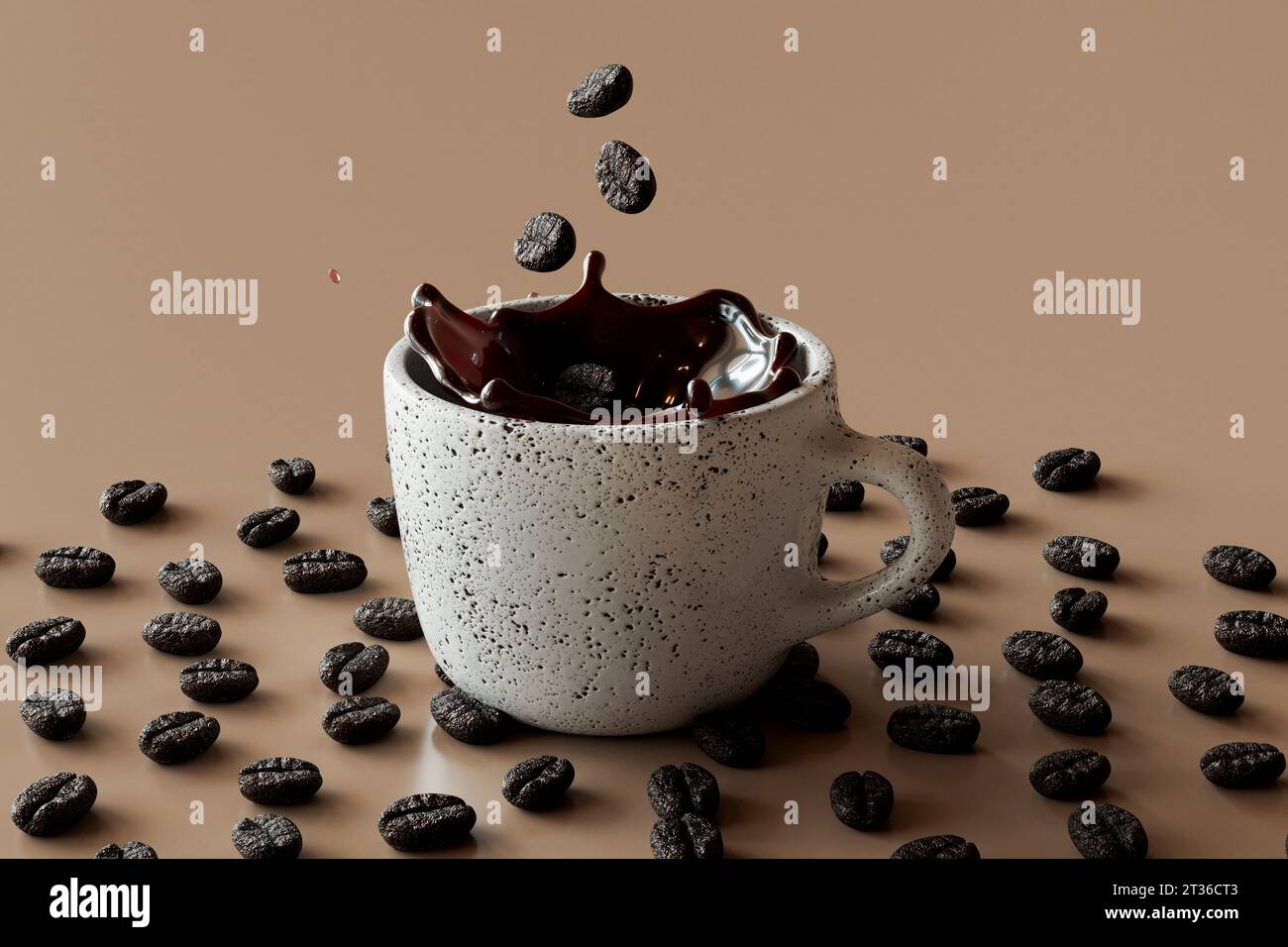 3D render of coffee beans falling into mug of coffee Stock Photo - Alamy