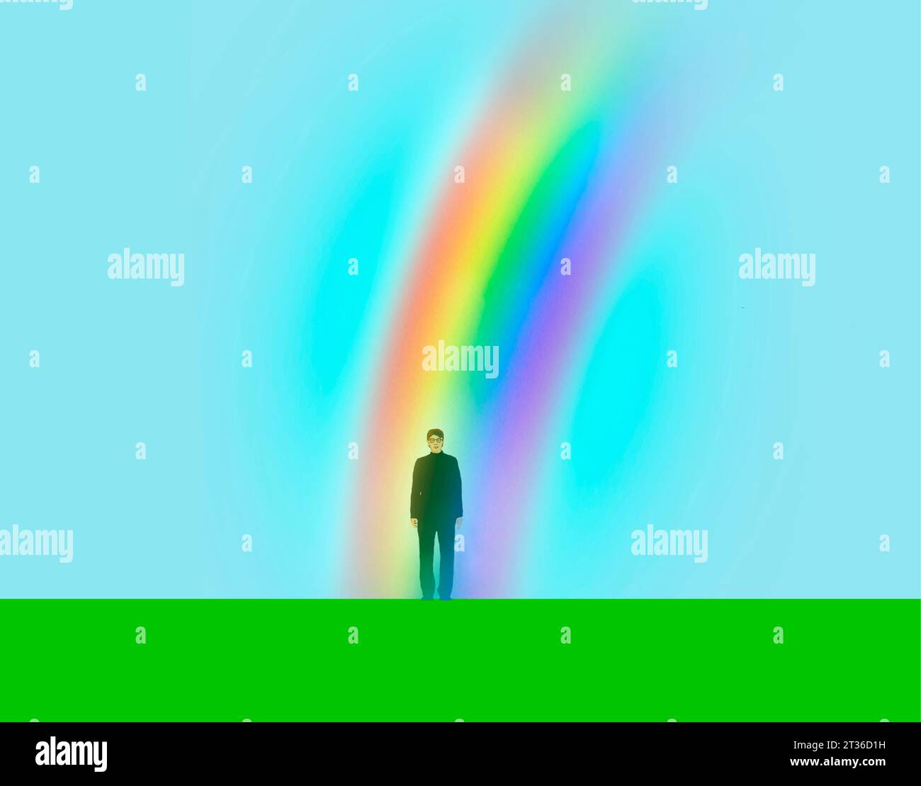 Illustration of man standing under rainbow Stock Photo - Alamy