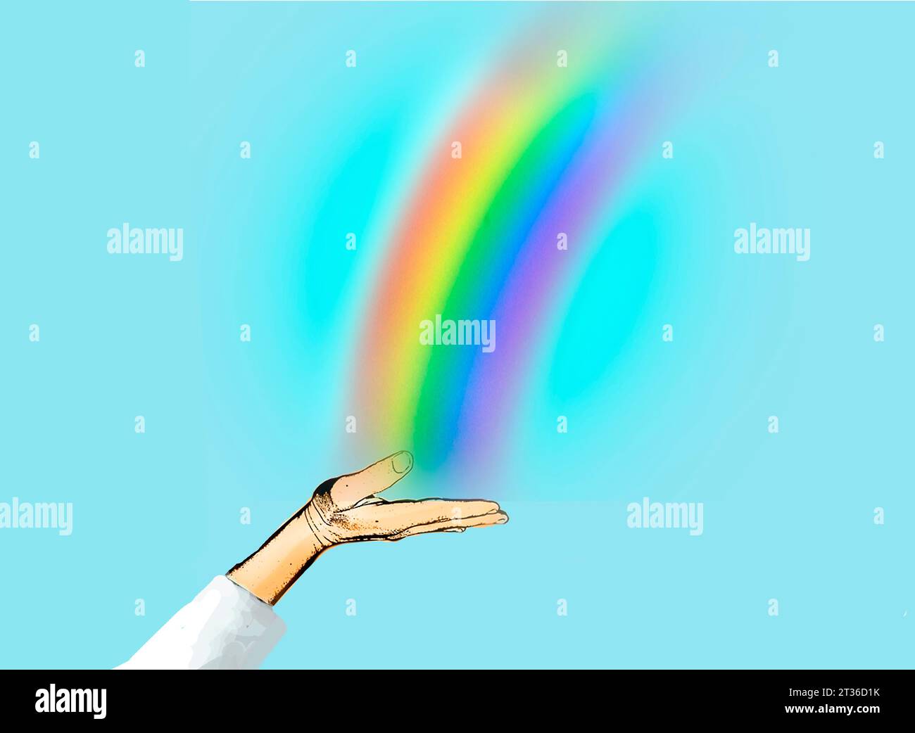 Illustration of hand holding rainbow Stock Photo - Alamy