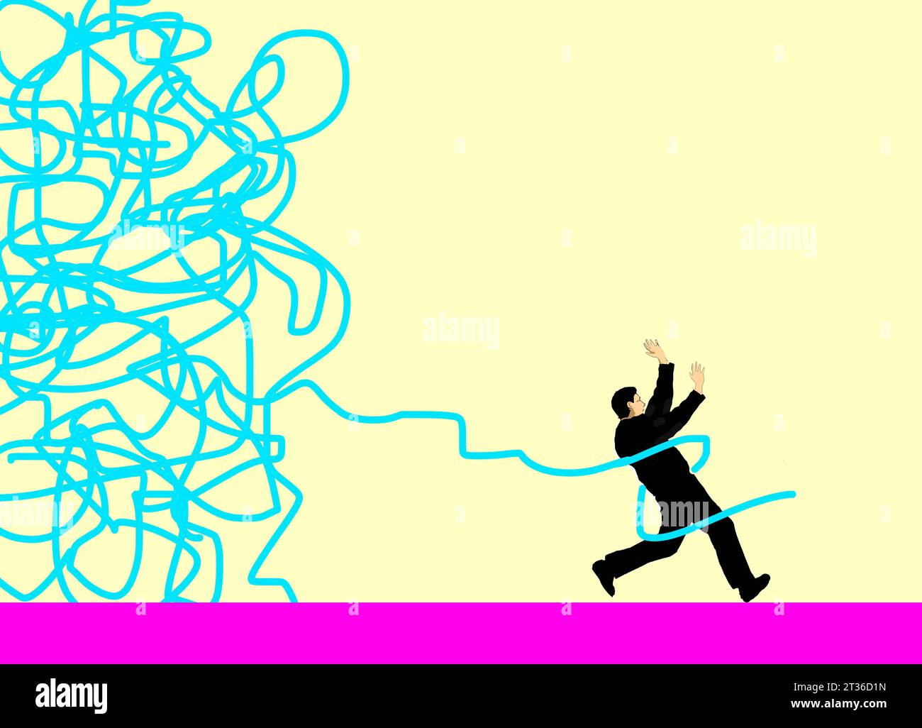 Businessman escaping from tangled mess Stock Photo - Alamy
