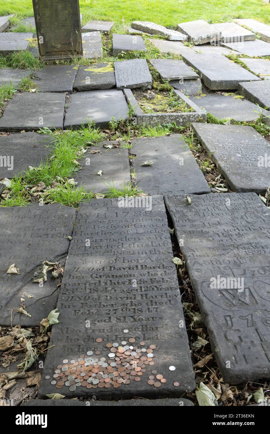The grave of David Hartley in the churchyard of the Church of St Thomas a Becket at Heptonstall ...